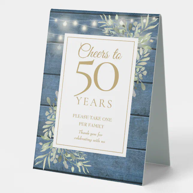 Cheers To 50 Years Anniversary Rustic Greenery Table Tent Sign | Zazzle