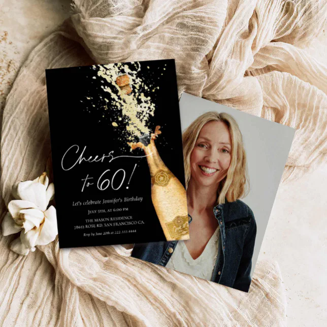 Cheers to 60 Birthday Photo Invitation | Zazzle