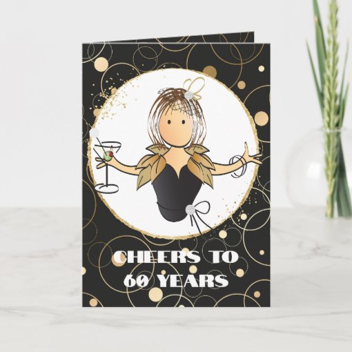 Cheers to 60 Bold Glam Woman Cartoon 60th Birthday Card | Zazzle