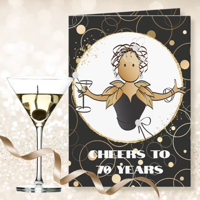 Cheers to 70 Bold Glam Woman Cartoon 70th Birthday Card | Zazzle