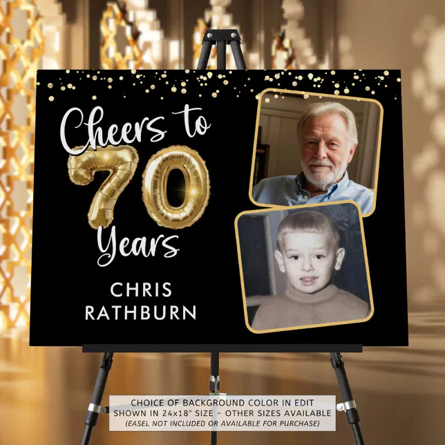 Cheers to 70 Years Birthday 2 Photos Welcome Sign | Zazzle