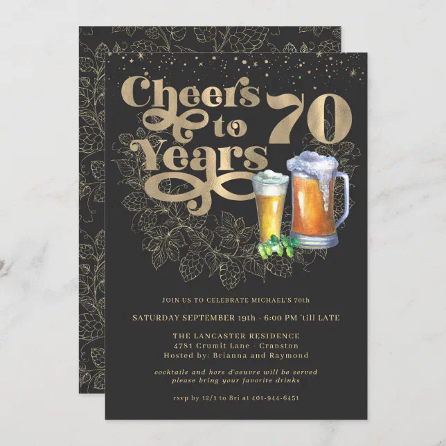 Cheers to 70 Years | Milestone Birthday Party Invitation | Zazzle