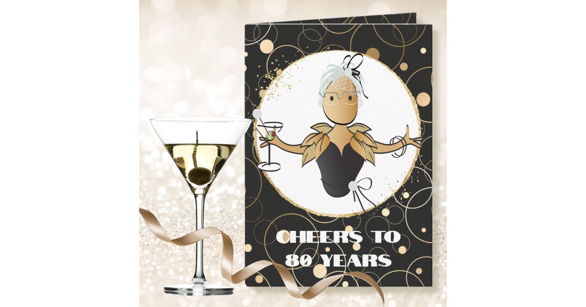 Cheers to 80 Funny Female Cartoon 80th Birthday Card | Zazzle