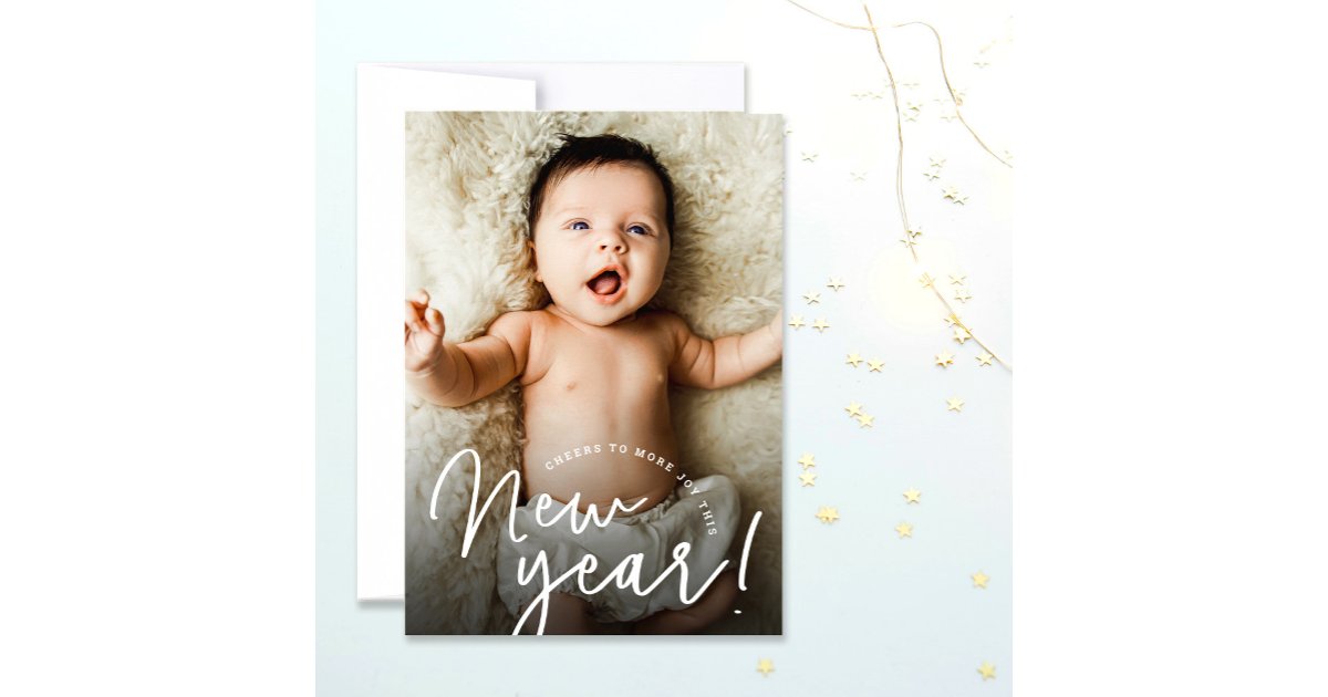 Cheers to a joyful New Year baby photo birth Holiday Card | Zazzle