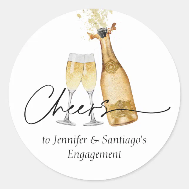 Cheers to Couples Engagement Party Classic Round Sticker | Zazzle