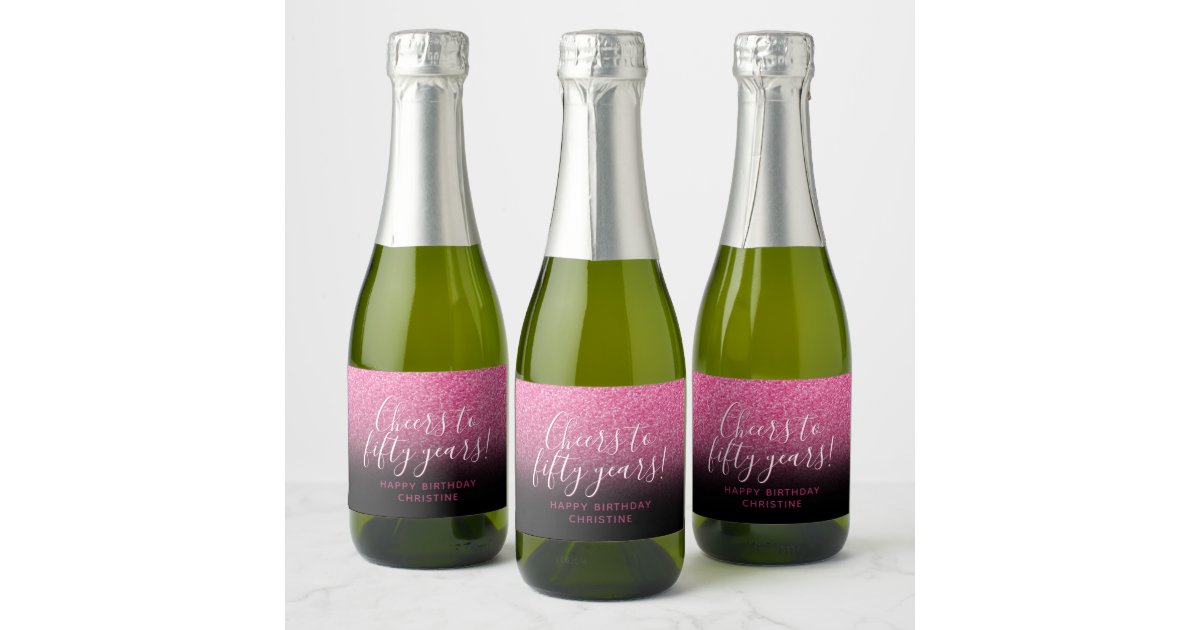 Cheers to Fifty Years Hot Pink & Black Sparkle Sparkling Wine Label ...