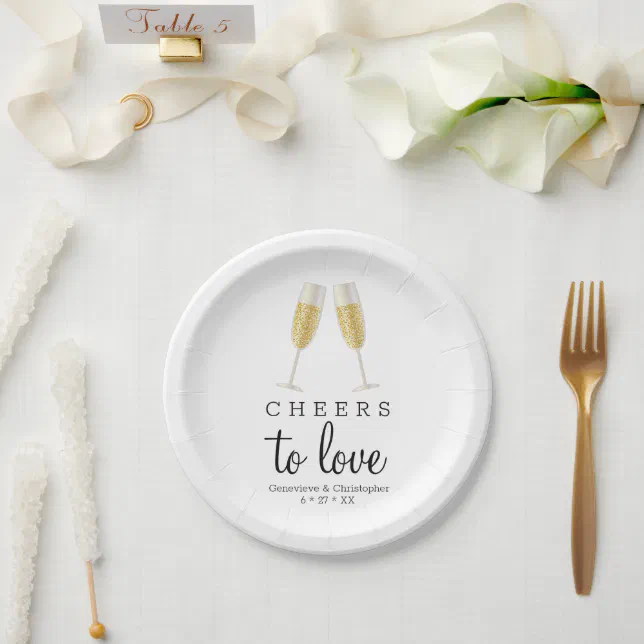 CHEERS To Love Elegant Gold Champagne Wedding Paper Plates | Zazzle