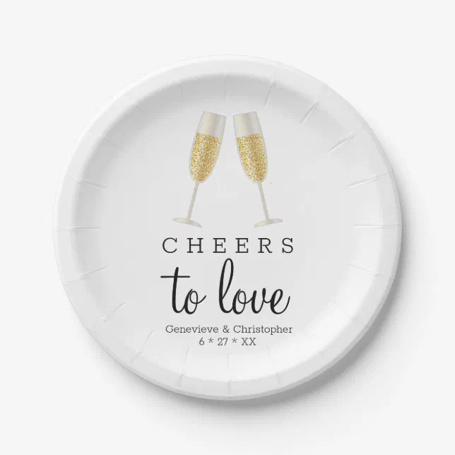 CHEERS To Love Elegant Gold Champagne Wedding Paper Plates | Zazzle