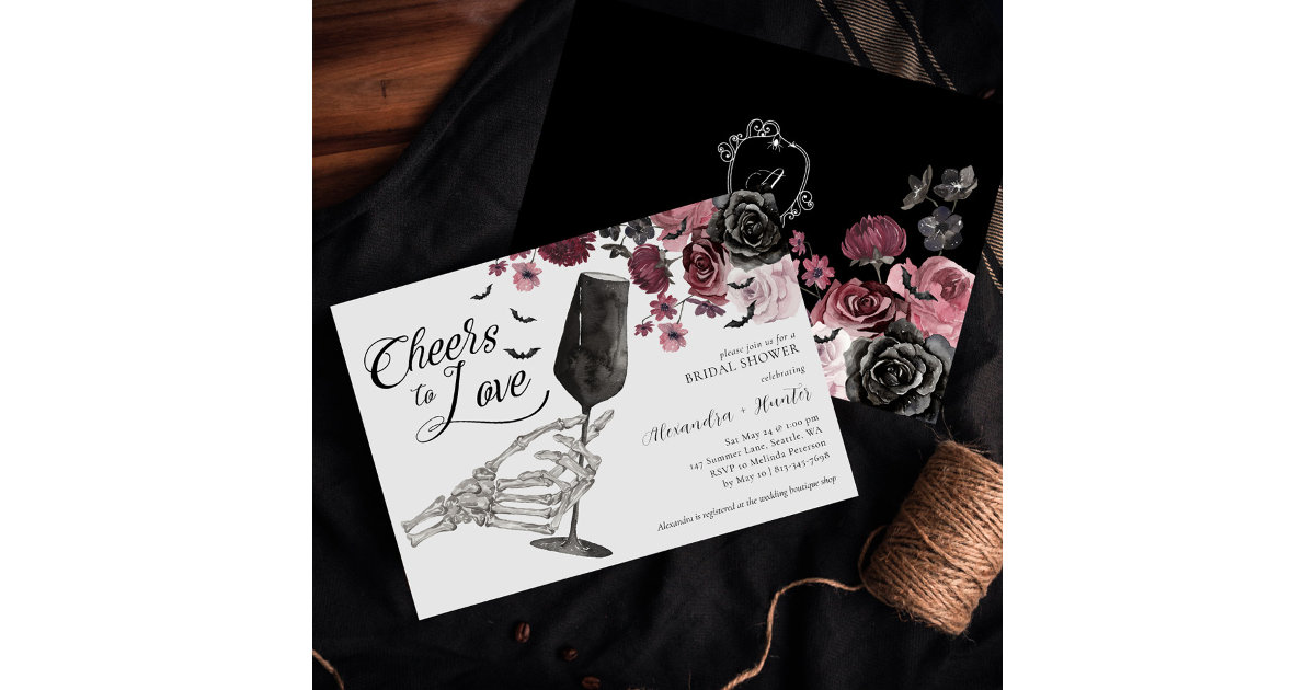 Cheers to Love Skeleton Hand Floral Gothic Bridal Invitation | Zazzle