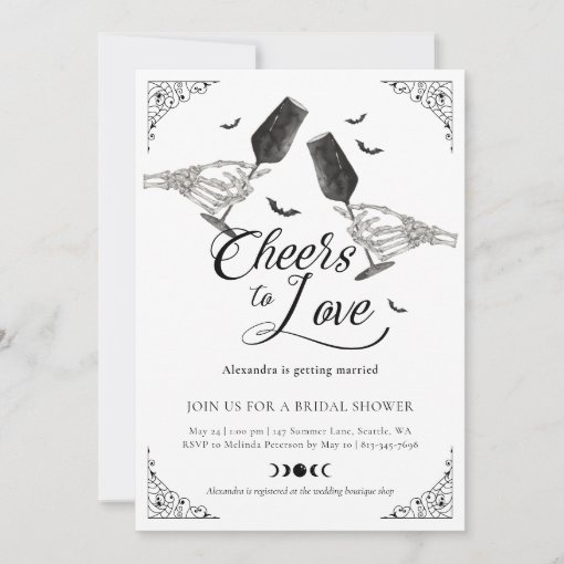 Cheers to Love Skeleton Hand Gothic Bridal Shower Invitation | Zazzle