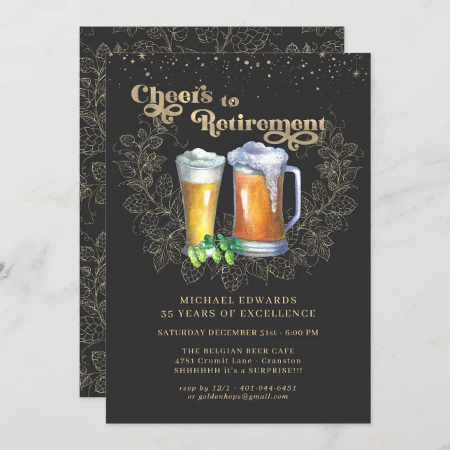 Cheers to Retirement | Elegant Hops & Beer Invitation | Zazzle