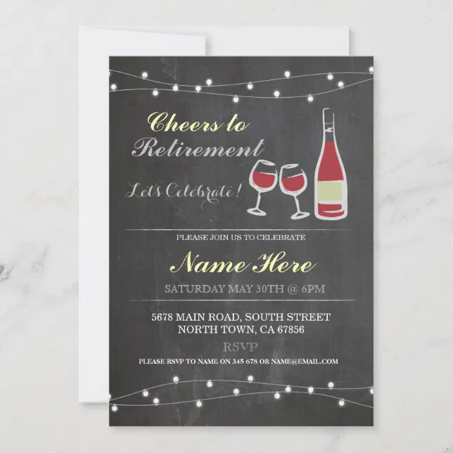 Cheers to Retirement Party Chalk red glass Invite | Zazzle