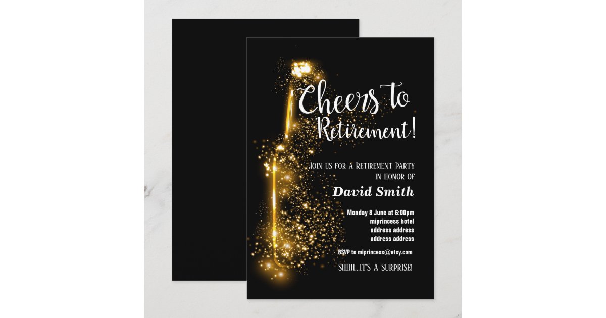 Cheers to Retirement, retired, wine, glitter Invitation | Zazzle