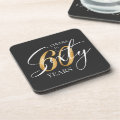 Cheers to Sixty | 60th Black Gold Glitter Birthday Beverage Coaster ...