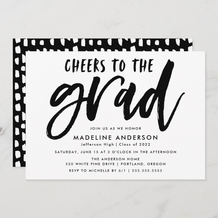 Cheers to the Grad Black Brush Script Graduation Invitation | Zazzle