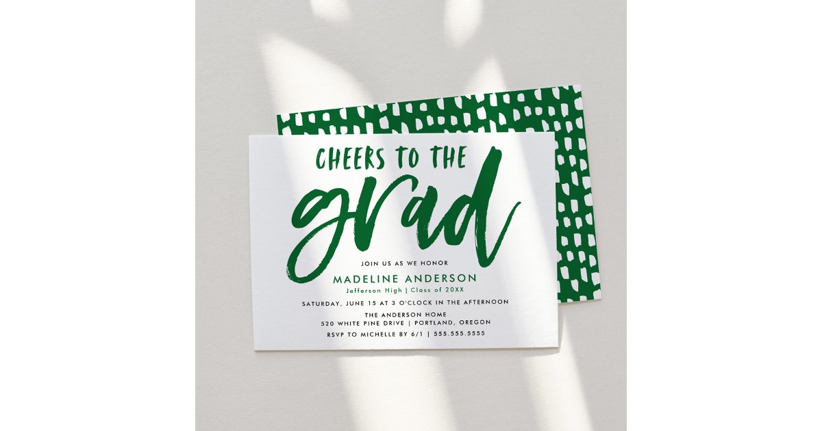 Cheers to the Grad Green Brush Script Graduation Invitation | Zazzle