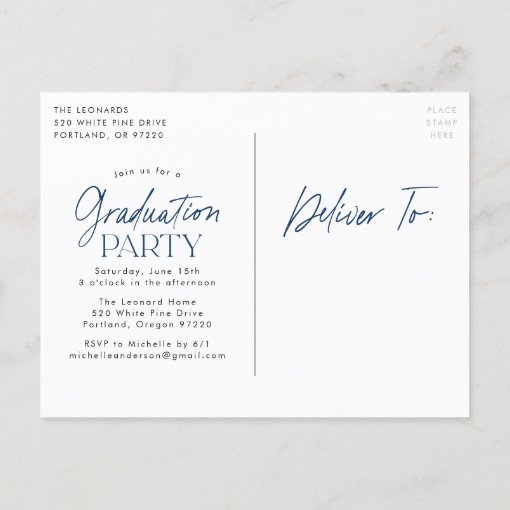 Cheers to the Grad Navy 3 Photo Graduation Party Invitation Postcard ...