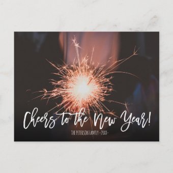 Cheers to the New Year typography sparkles photo Holiday Postcard | Zazzle