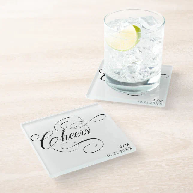 Cheers | Vintage Calligraphy Personalized Wedding Glass Coaster | Zazzle