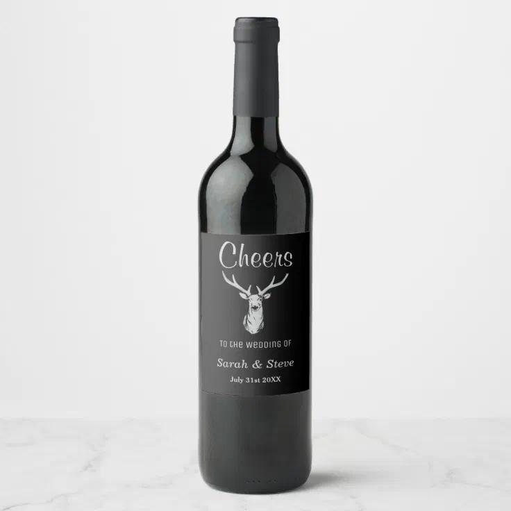 Cheers Wedding Antler Deer Wine Label | Zazzle