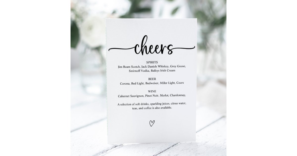 Cheers Wedding Bar Sign Menu | Zazzle