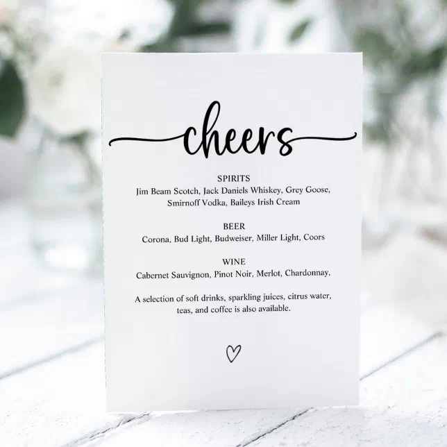Cheers Wedding Bar Sign Menu | Zazzle