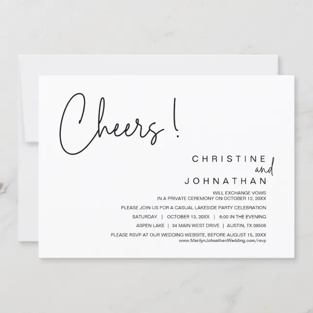 Cheers, Wedding Elopement Party, Dinner, Dancing Invitation | Zazzle
