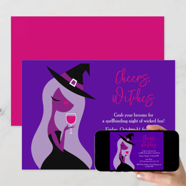 Cheers Witches Halloween Girls Night Wine Party Invitation | Zazzle