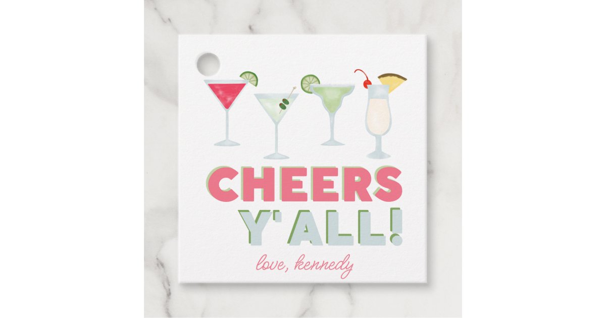Cheers Y'all Cocktail Favor Gift Tags | Zazzle
