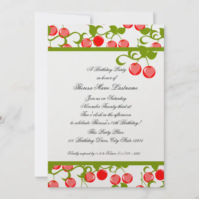 Cheery Cherries Birthday Invitation | Zazzle