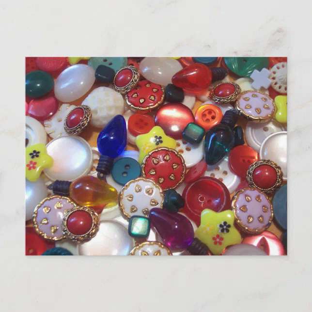 Cheery Christmas Button Collage Holiday Postcard | Zazzle