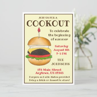 Cheese Burger Cheeseburger BBQ Barbecue Cookout Invitation | Zazzle