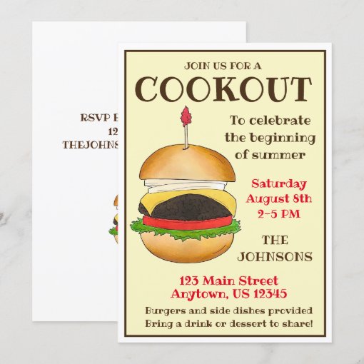 Cheese Burger Cheeseburger BBQ Barbecue Cookout Invitation | Zazzle