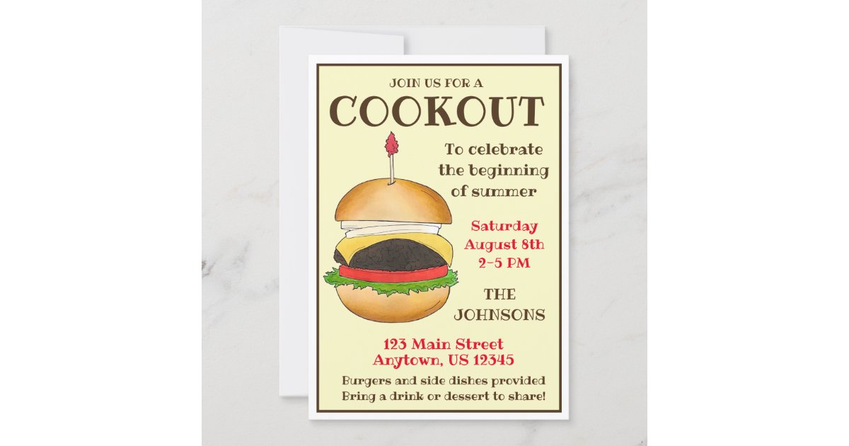 Cheese Burger Cheeseburger BBQ Barbecue Cookout Invitation | Zazzle