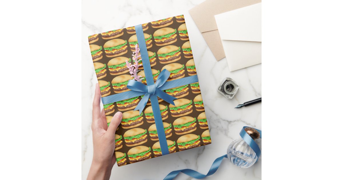 Cheese burger fast food themed wrapping paper | Zazzle