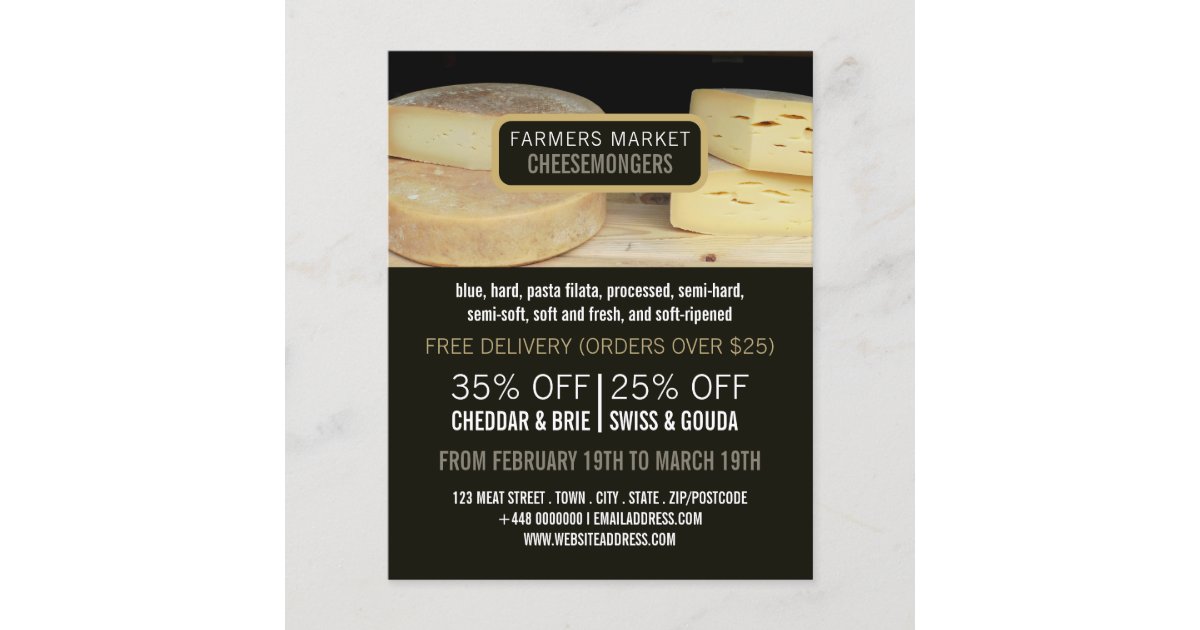 Cheese Display, Cheesemonger Advertising Flyer | Zazzle