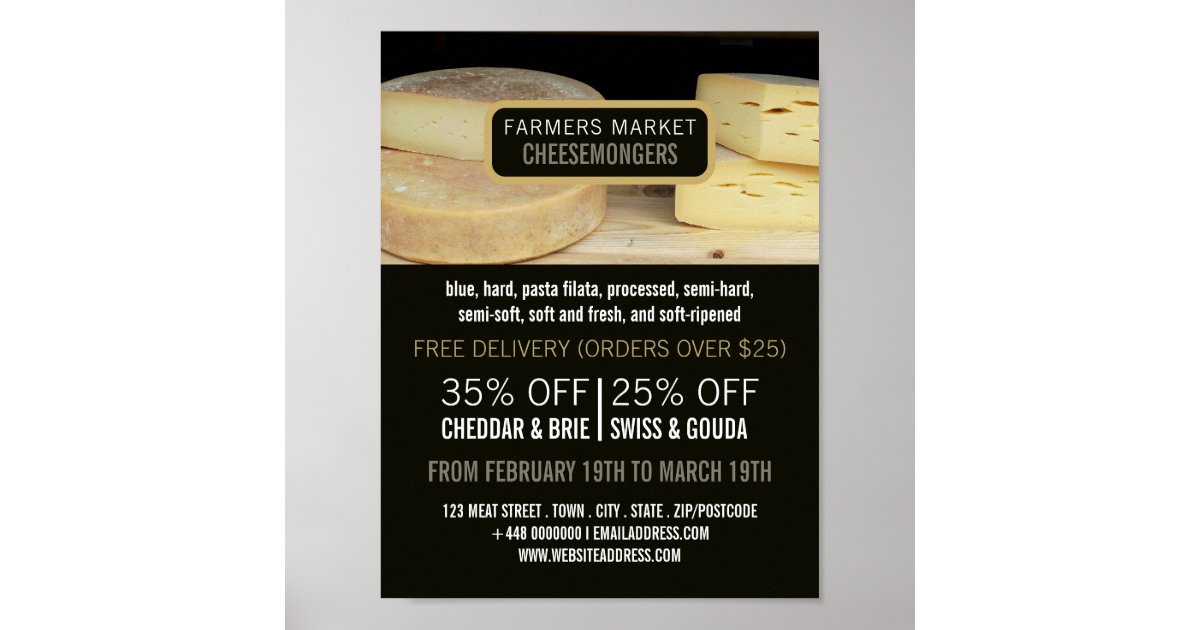 Cheese Display, Cheesemonger Advertising Poster | Zazzle