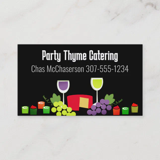 Cheese grapes wine appetizers catering biz cards | Zazzle