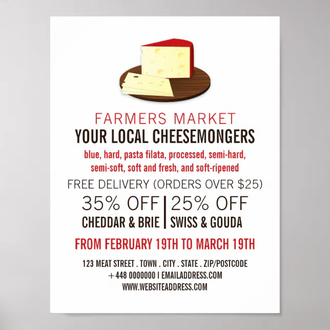 Cheese on Board, Cheesemonger Advertising Poster | Zazzle