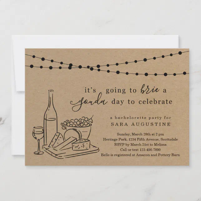 Cheese Theme Bachelorette Party Kraft Background Invitation | Zazzle