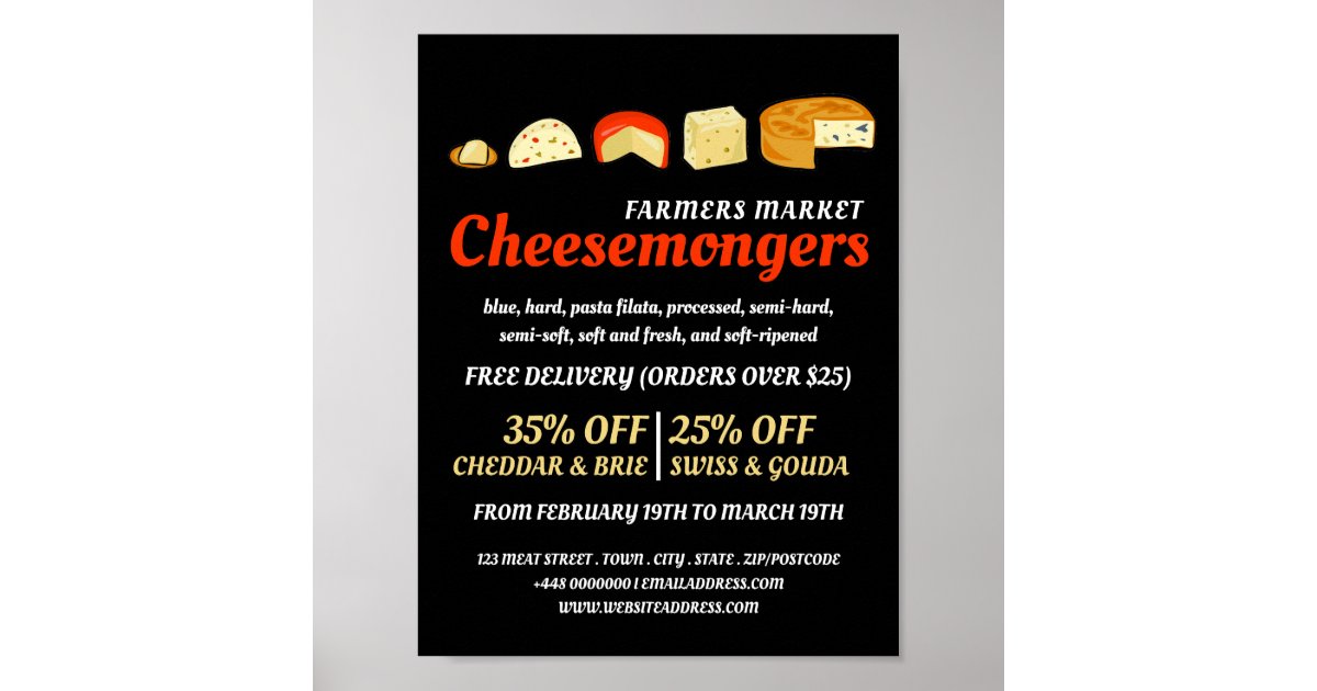 Cheese Variety, Cheesemonger Advertising Poster | Zazzle