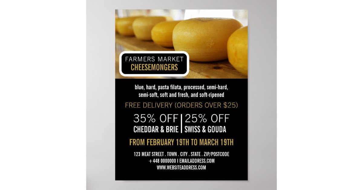 Cheese Wheels, Cheesemonger Advertising Poster | Zazzle