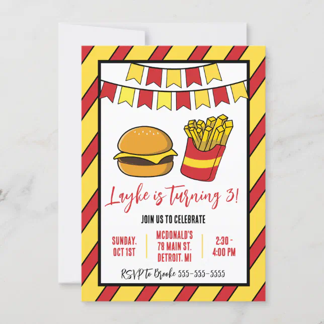 Cheeseburger and Fries Birthday Party Invitation | Zazzle