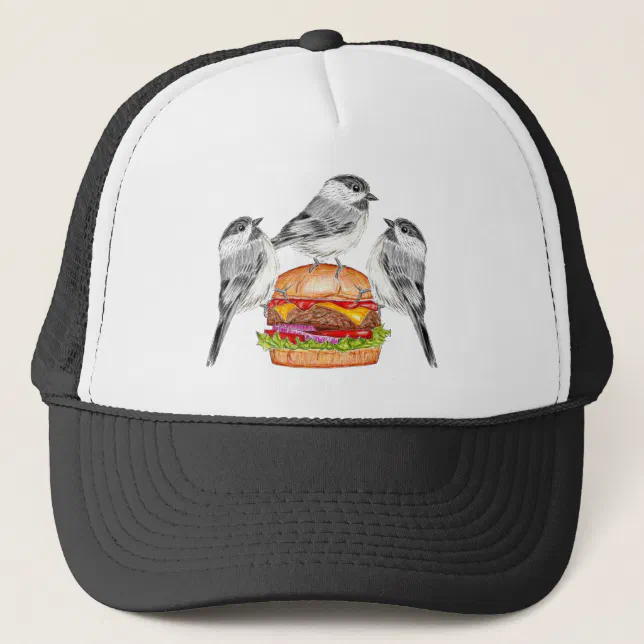 Cheeseburger Bird Trio Tahoe Mountain Chickadees Trucker Hat | Zazzle