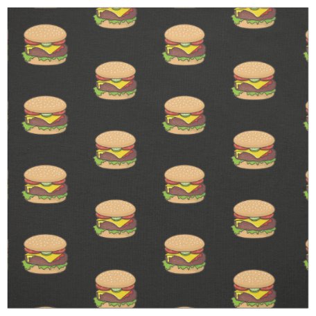 Funny Cheeseburger on Red Food Pattern Fabric | Zazzle