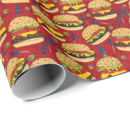 Cheeseburger Pattern Red Wrapping Paper | Zazzle