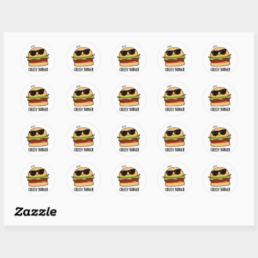 Cheesy Burger Funny Food Puns Classic Round Sticker | Zazzle
