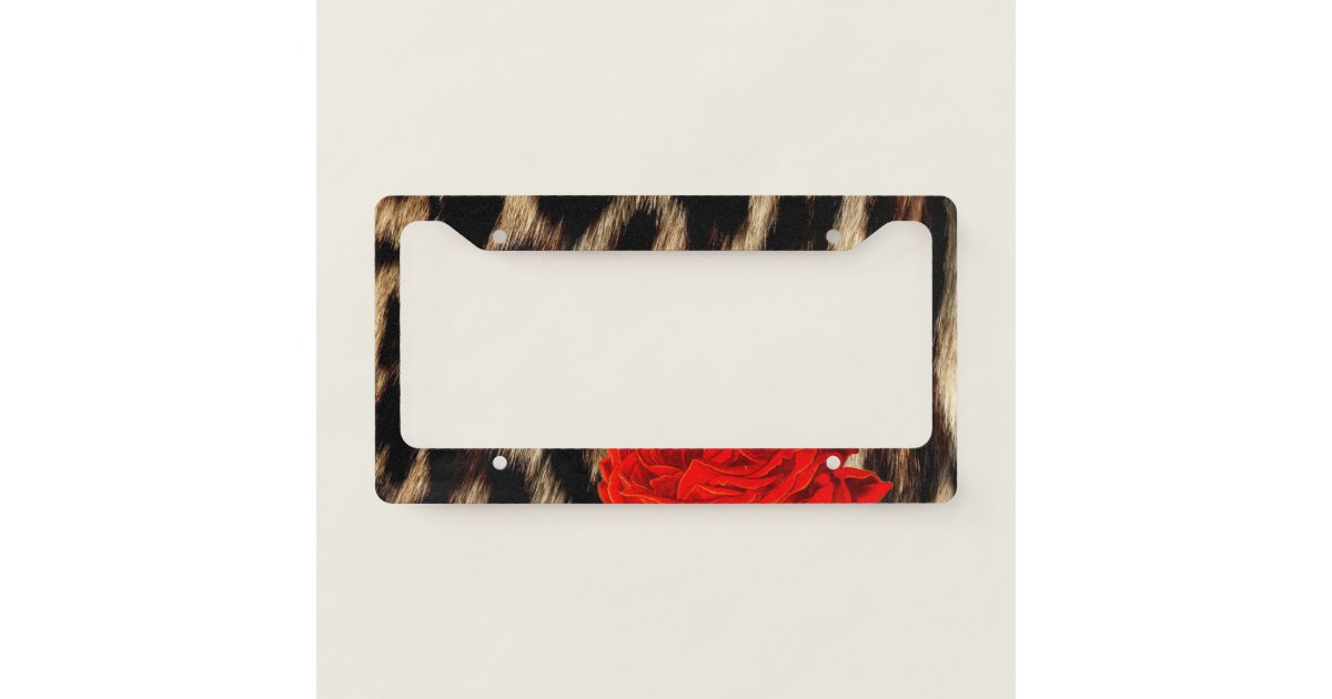 CHEETAH and RED ROSE License Plate Frame | Zazzle
