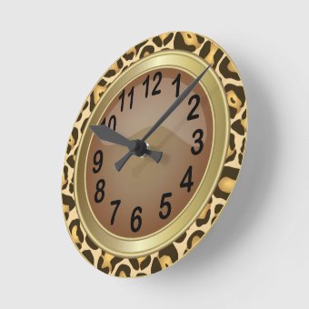 Cheetah Animal Print with Brown Round Clock | Zazzle