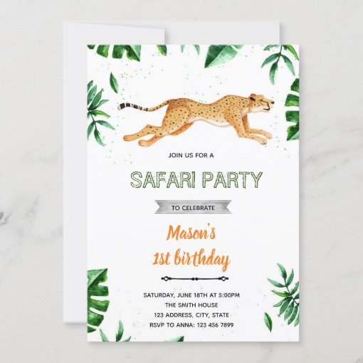 Cheetah birthday theme invitation | Zazzle
